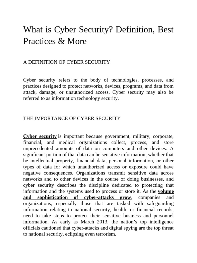 Cyber Security, Definition, Best Practices & More | PDF | Security ...