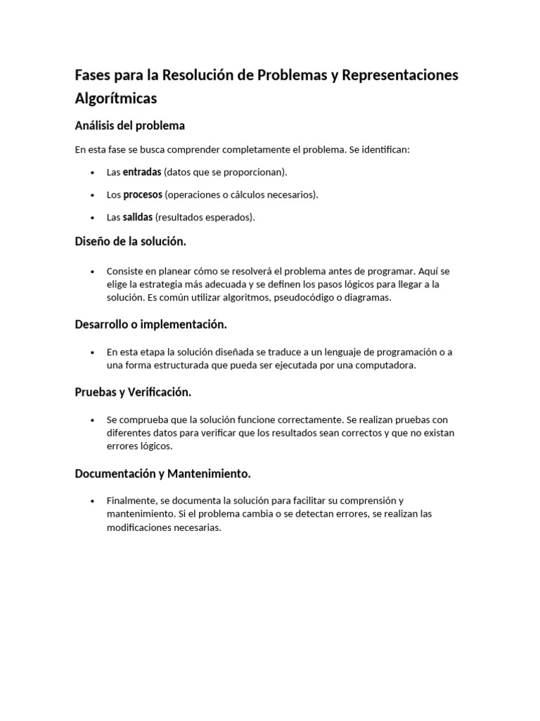 Fases para La Resolución de Problemas y Representaciones Algorítmicas ...