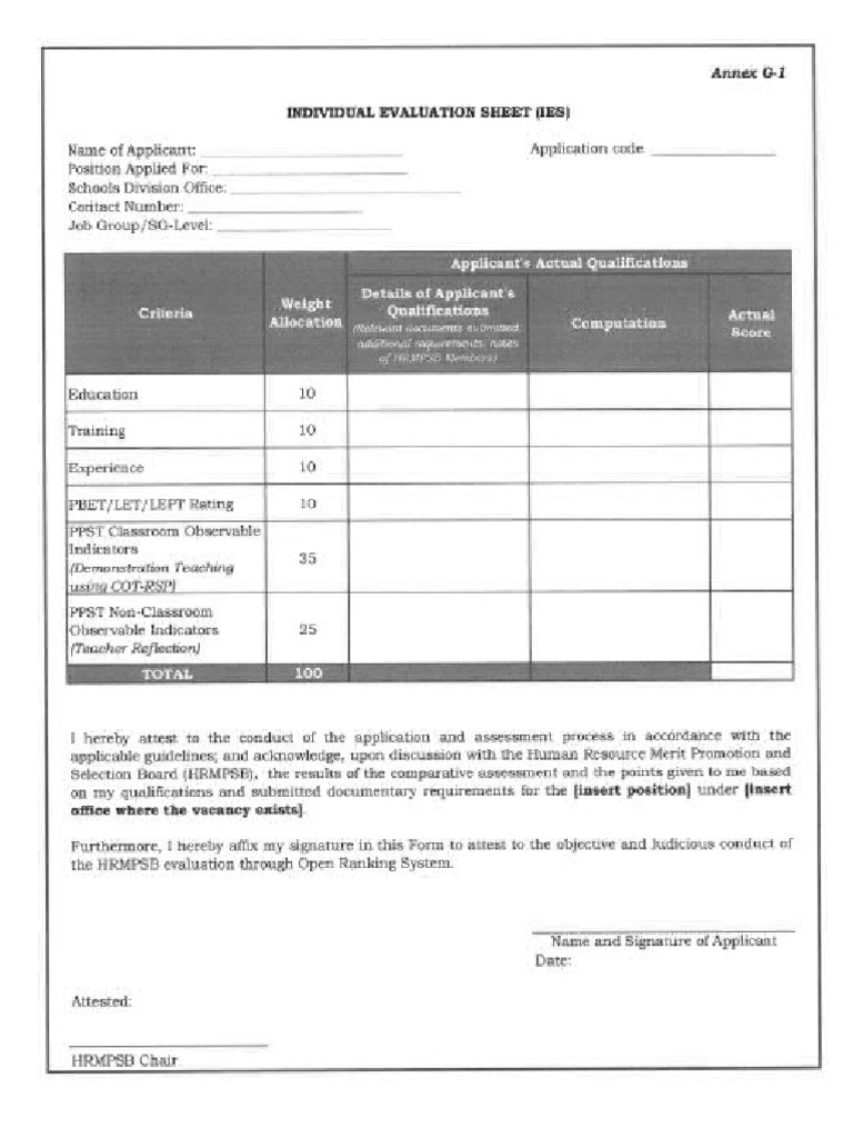Individual Evaluation Sheet | PDF