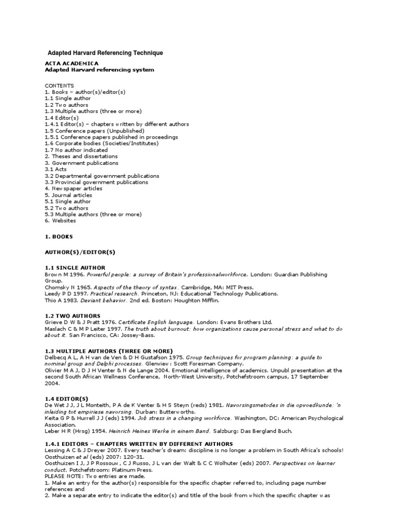 Adapted Harvard Referencing Technique | Download Free PDF | South ...