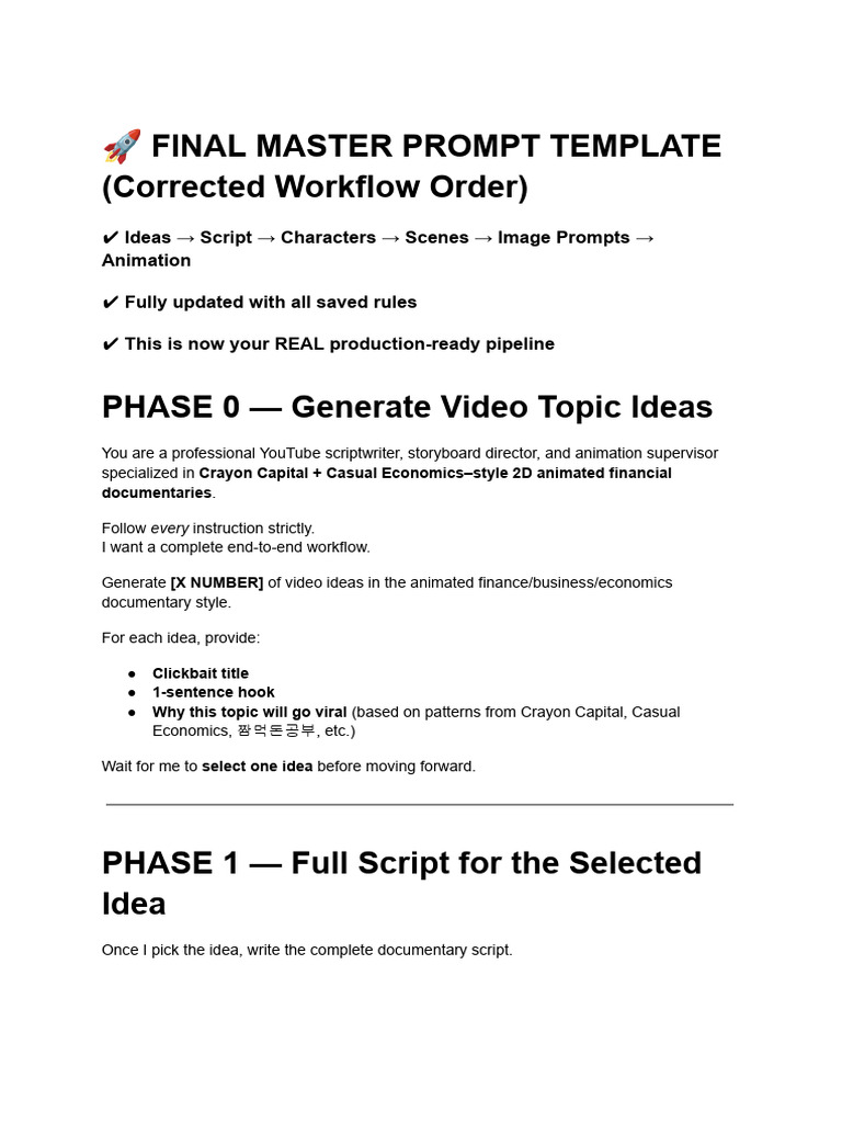 ? Master Prompt Template - Animated Finance Documentaries | PDF | Animation