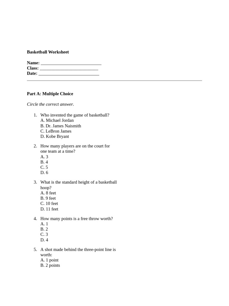 Basketball Worksheet 2026 | PDF