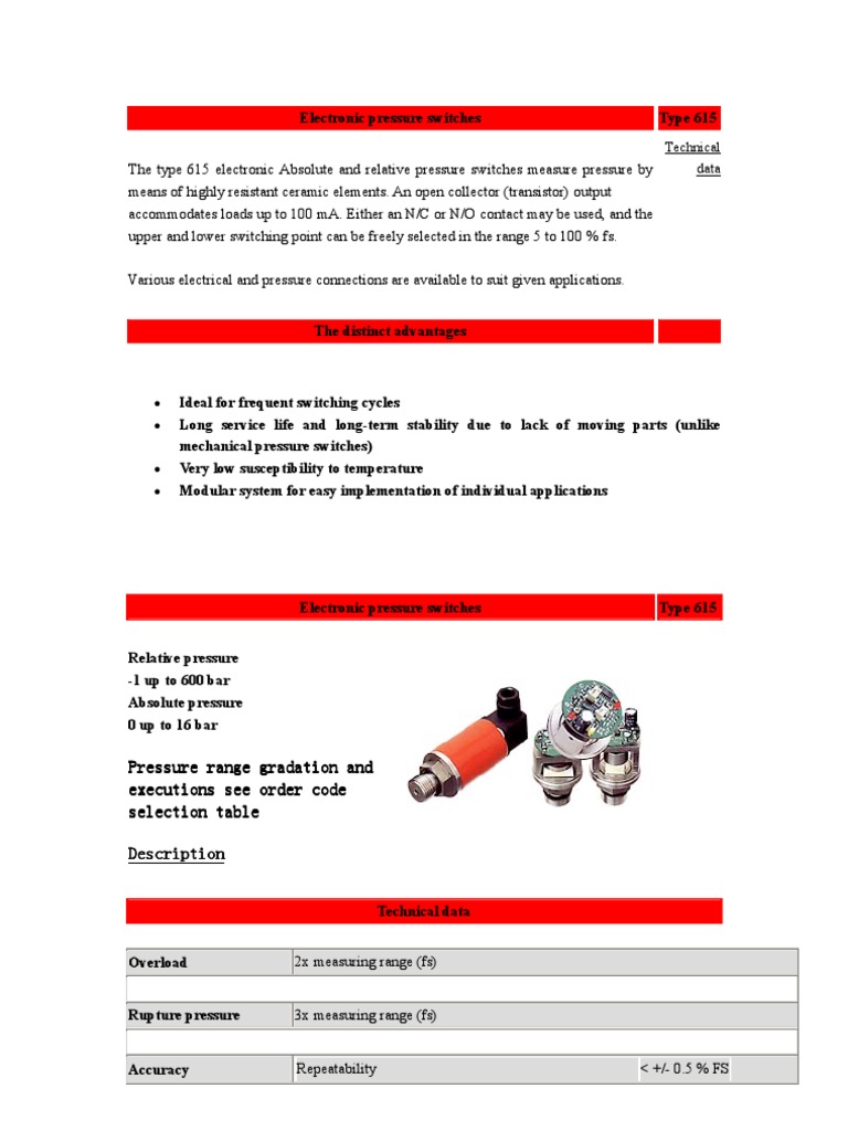 615 Series | PDF | Switch | Pressure