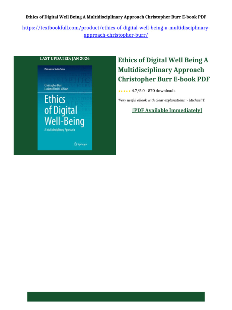 Ethics of Digital Well Being A Multidisciplinary Approach Christopher ...