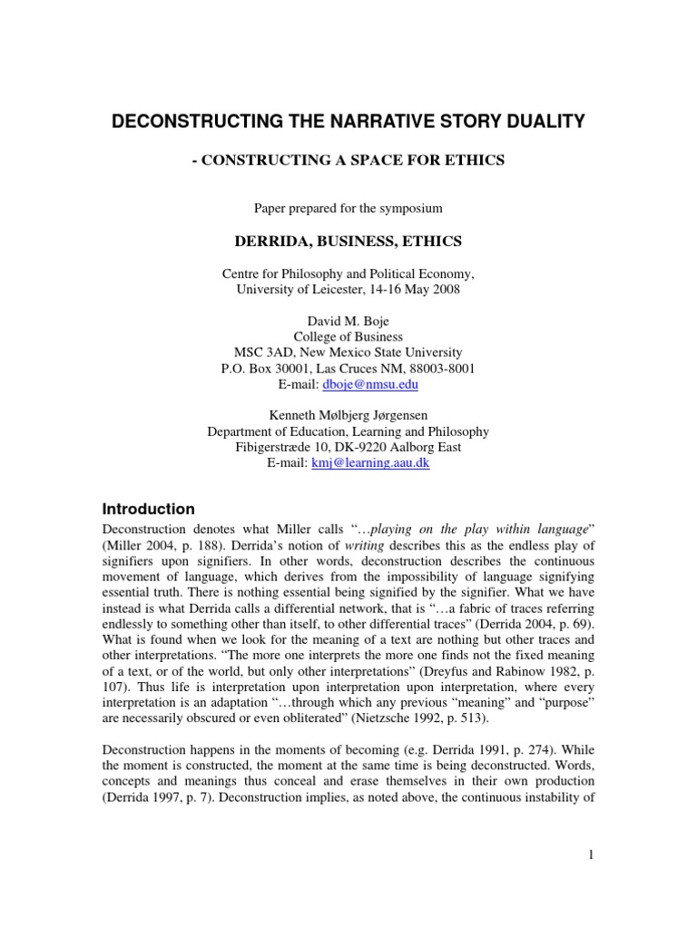 Deconstructing Narrative and Story Ethics | PDF | Deconstruction ...