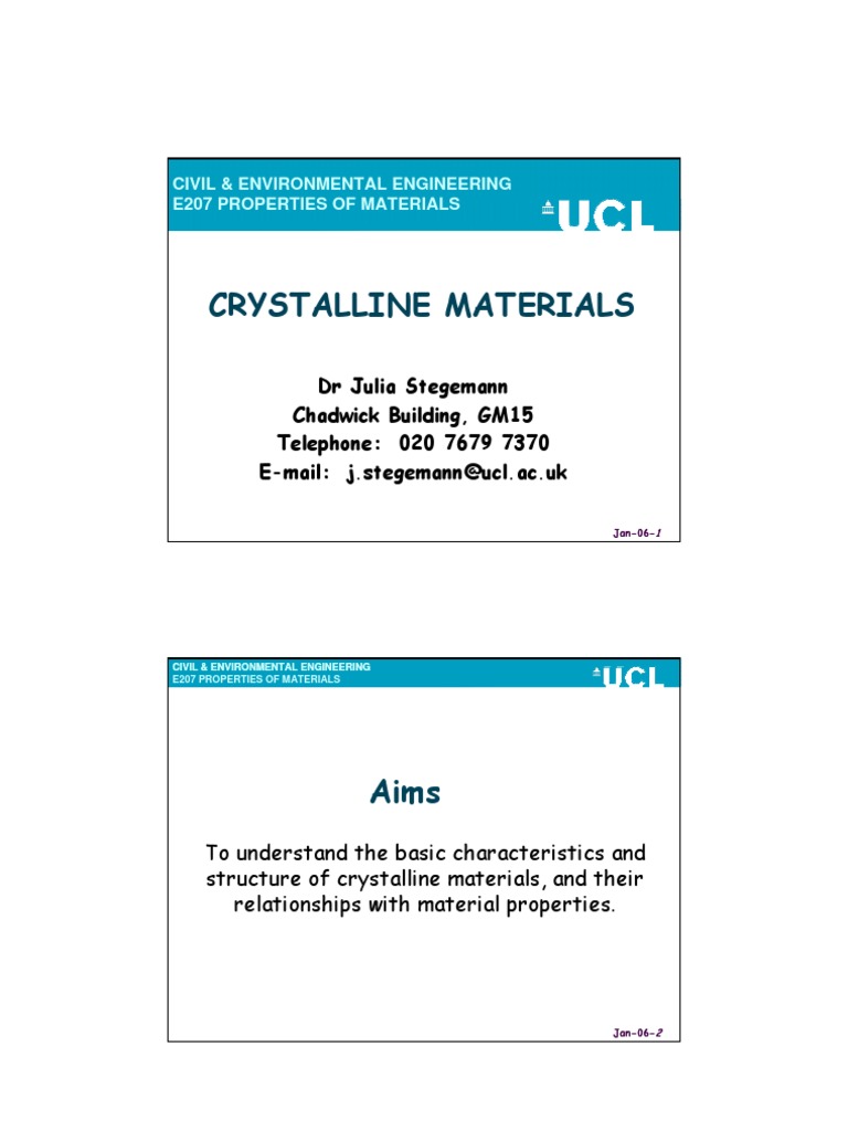 Crystalline Materials: Civil & Environmental Engineering E207 ...