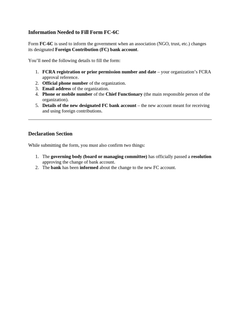 Information Needed To Fill Form FC | PDF