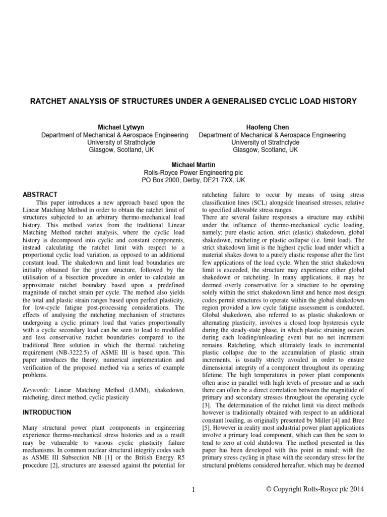 Ratchet Analysis of Structures Under A G | PDF | Elasticity (Physics ...