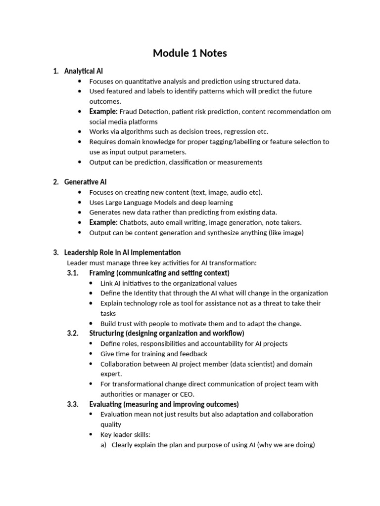 Module 1 Notes AI Leadership | PDF | Artificial Intelligence ...