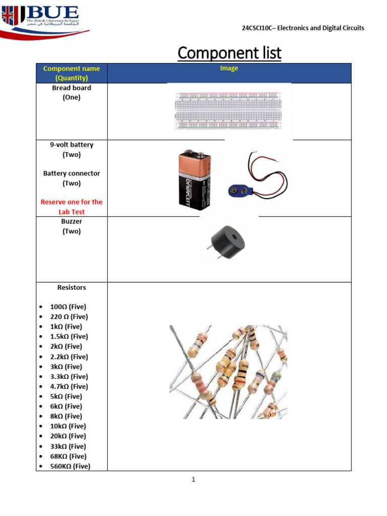 Component List | PDF