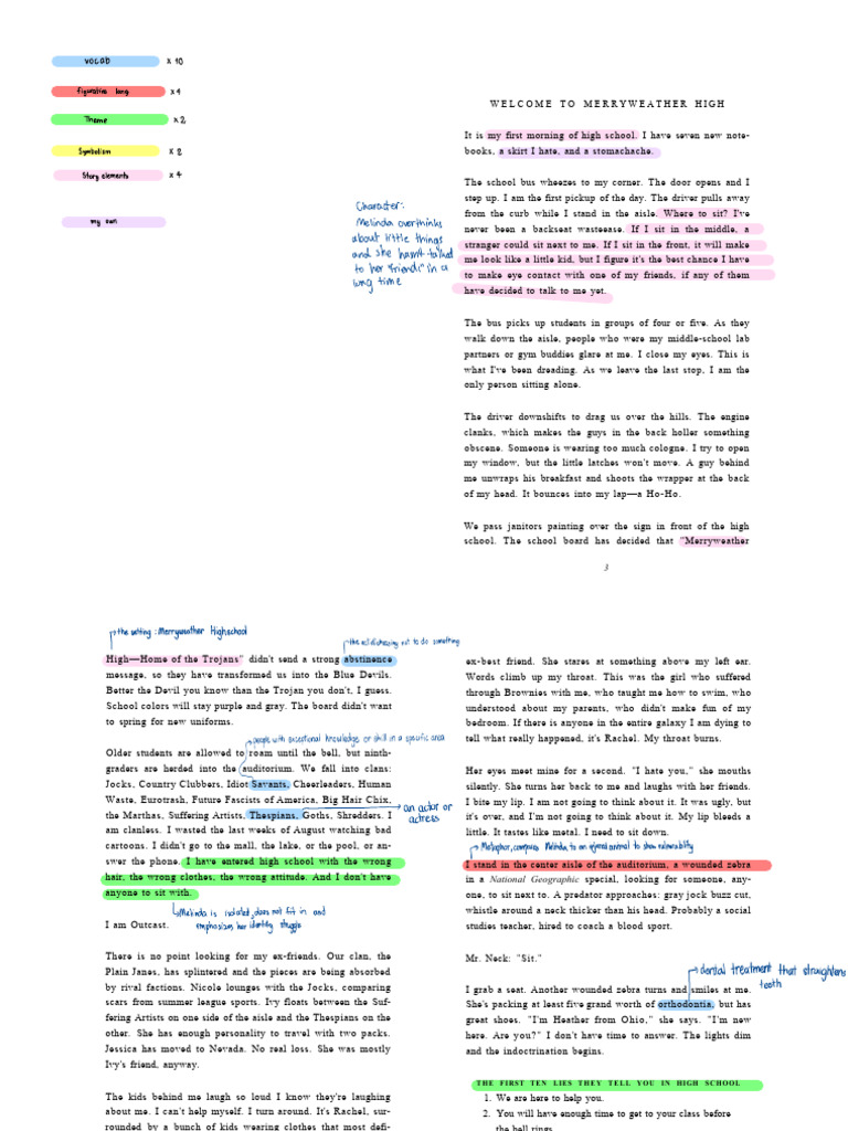 Speak First Marking Period Annotations by Laurie Anderson | PDF