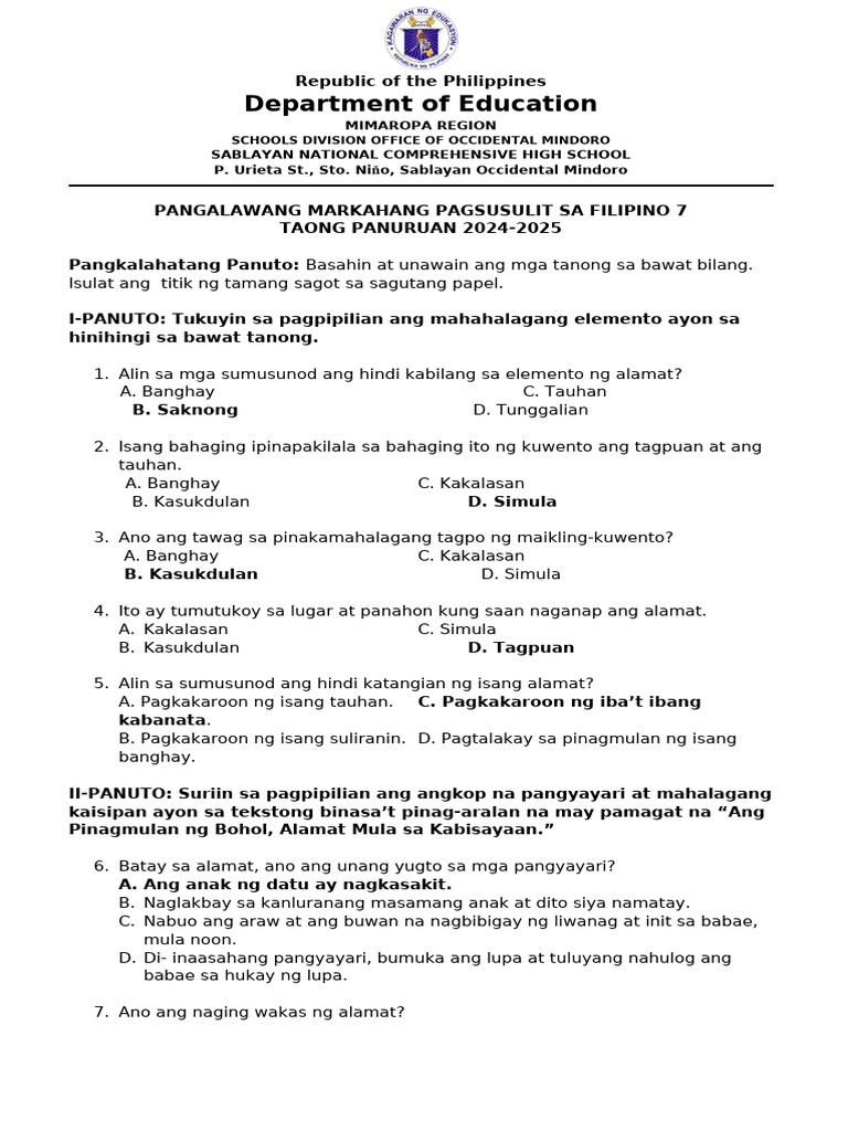 2nd Quarter Exam With Answer | PDF