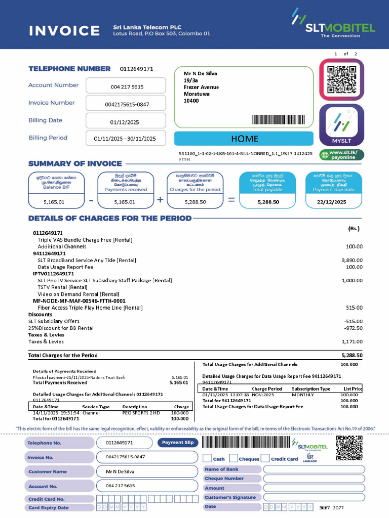 SLT eBill-00421756150847Image | PDF | Fee | Telecommunications