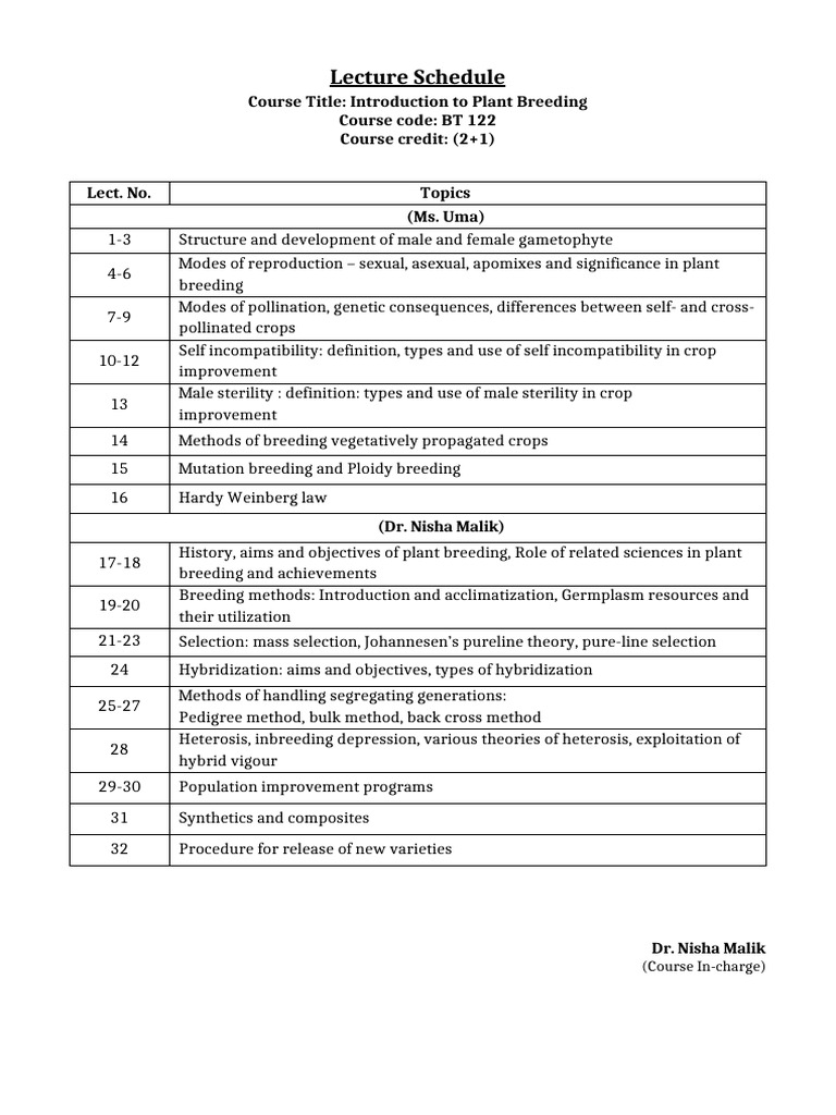 IPBreeding - Lecture Schedule | PDF