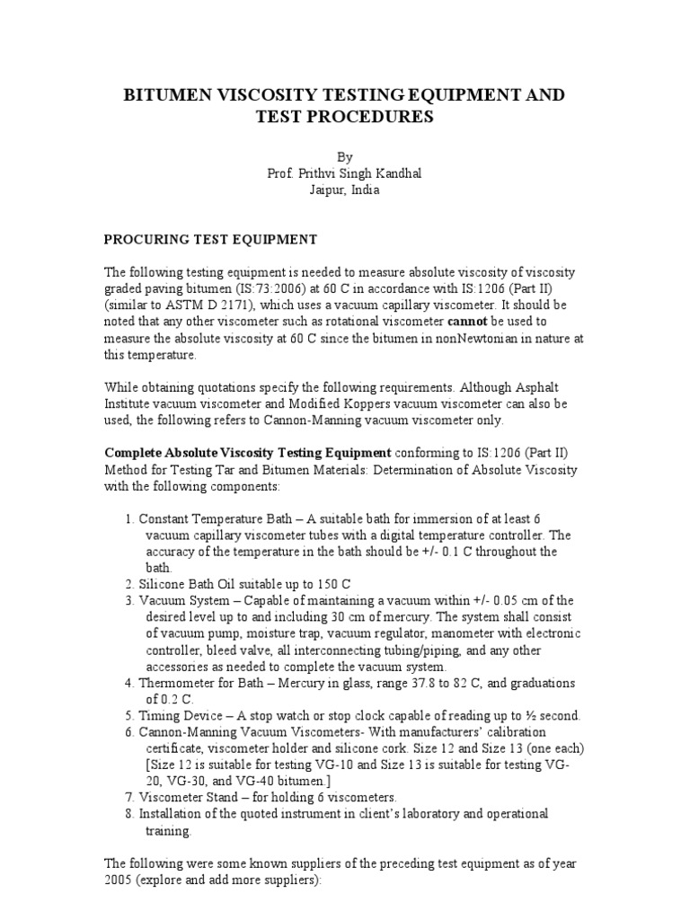 Bitumen Viscosity Testing Procedures | PDF | Home & Garden