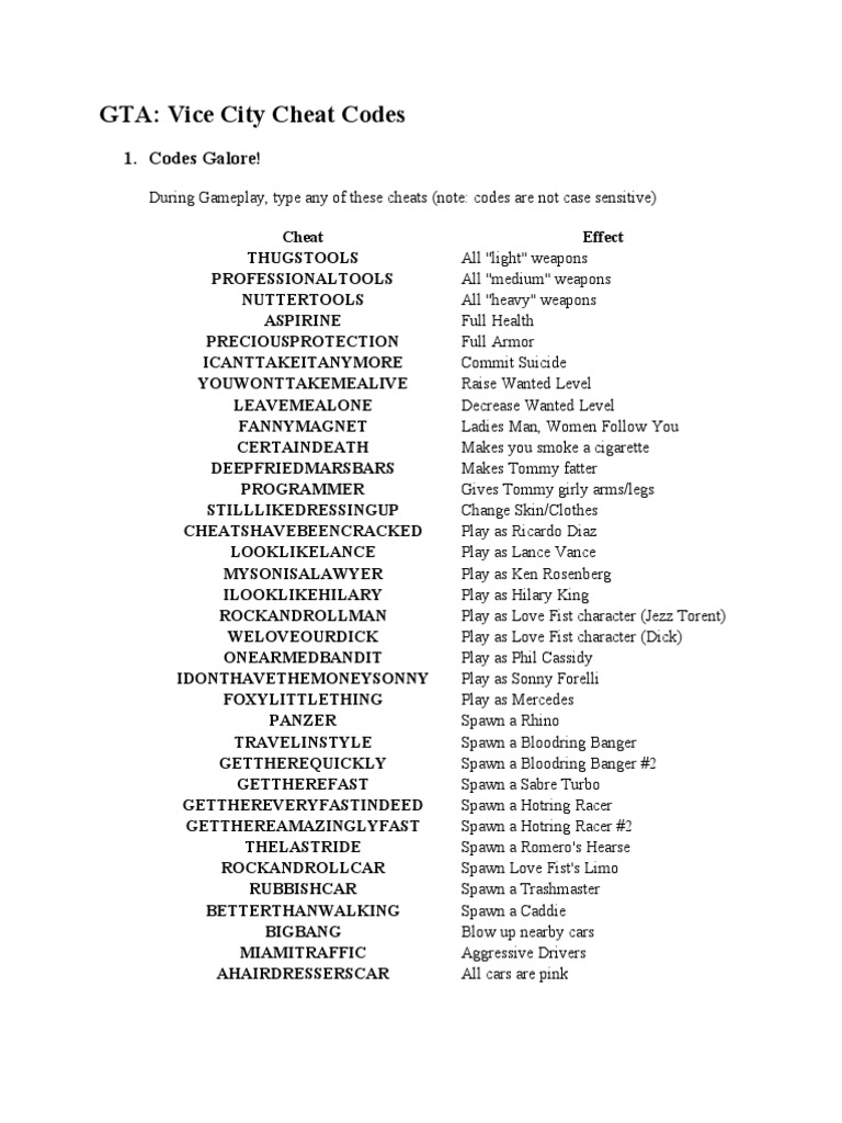 GTA Cheats | Download Free PDF | Computer File | Transport