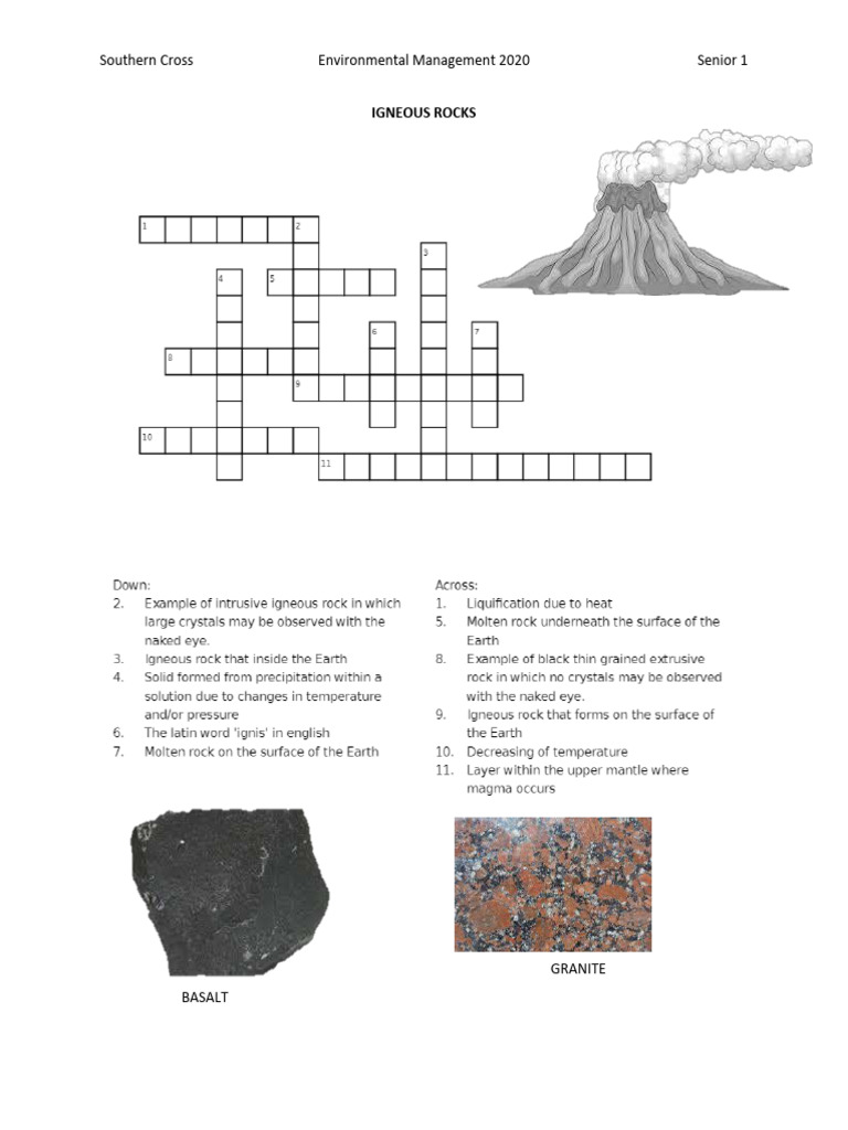 Igneous Rocks Crossword | PDF