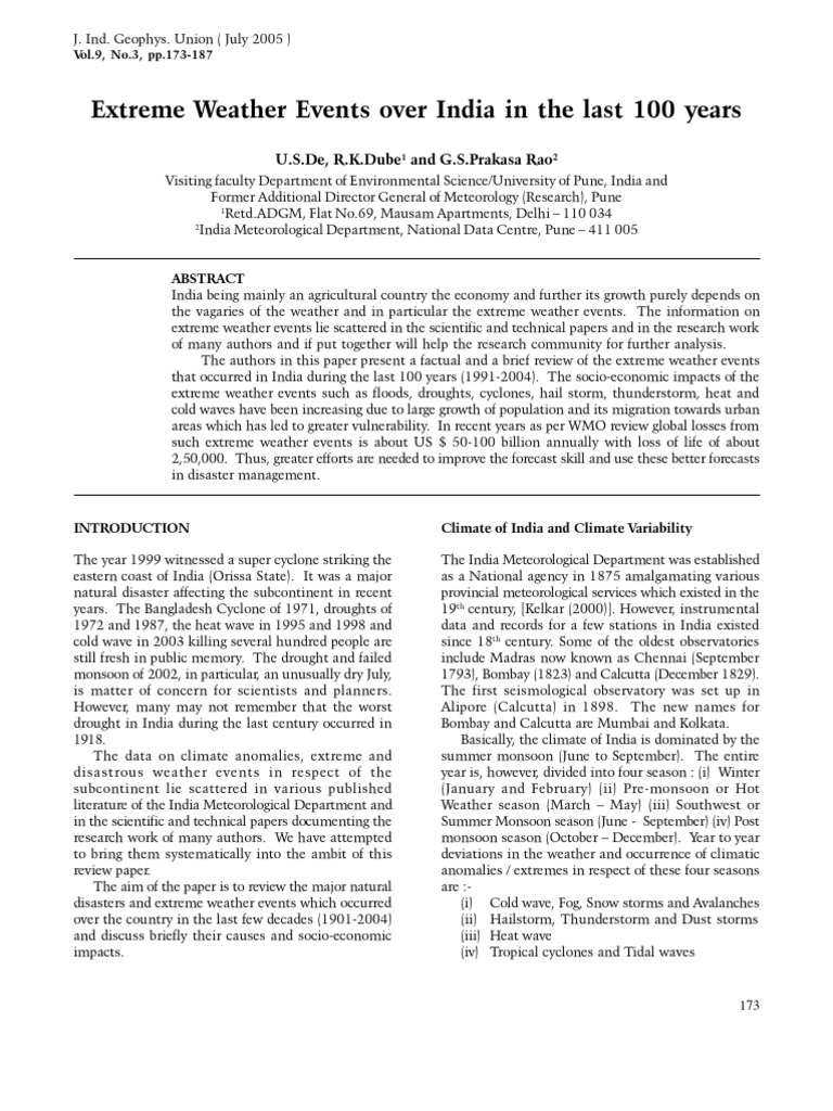 Extreme Weather Events in India: 100-Year Review | PDF | Tropical ...