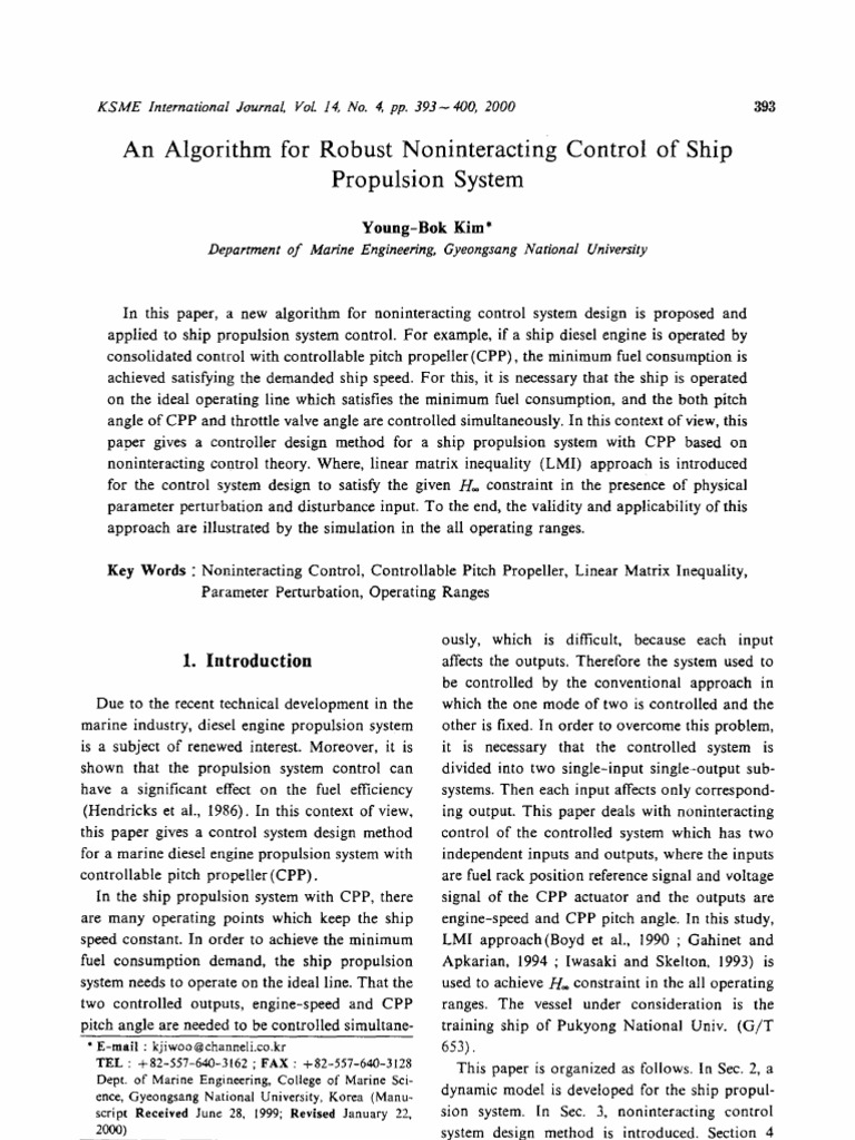 An Algorithm For Robust Noninteracting Control of Ship Propulsion System | PDF | Marine ...