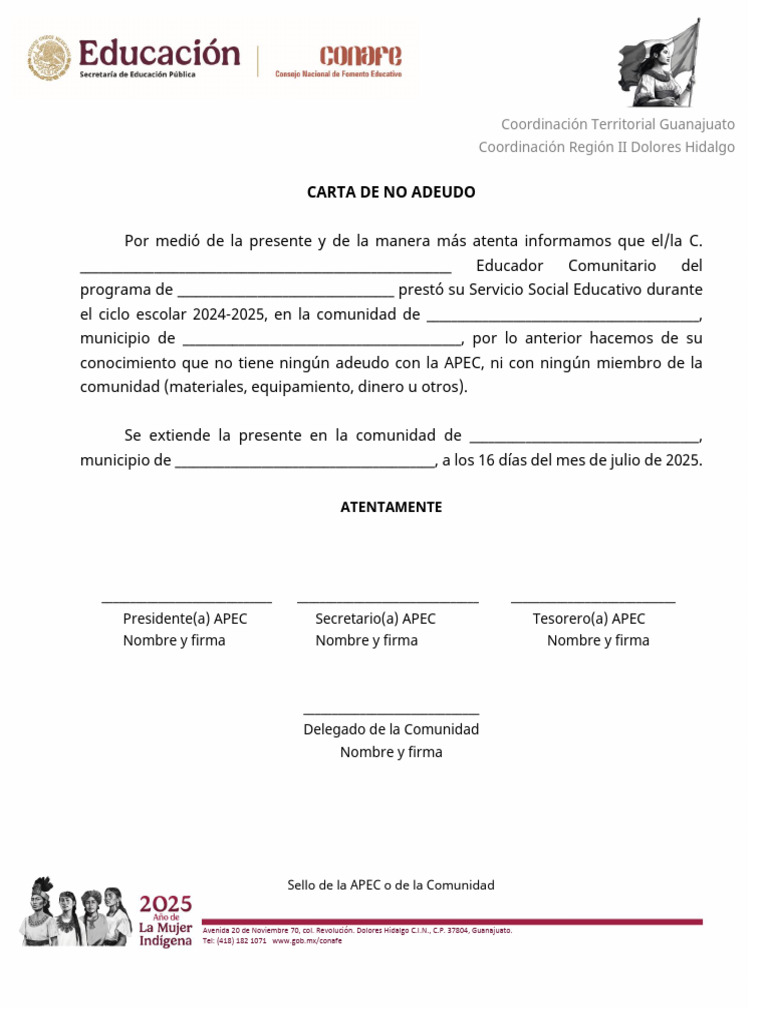 Carta de No Adeudo 2025 | PDF