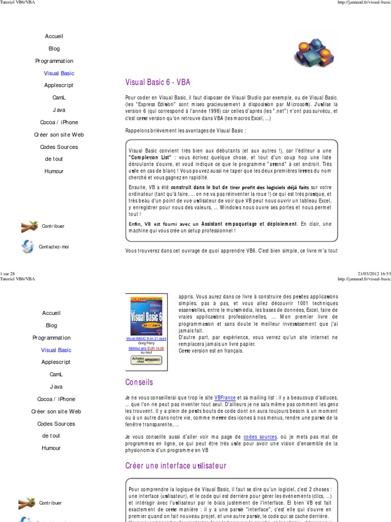 Tutoriel VB6 - VBA | PDF | Microsoft Excel | C (Langage de programmation)