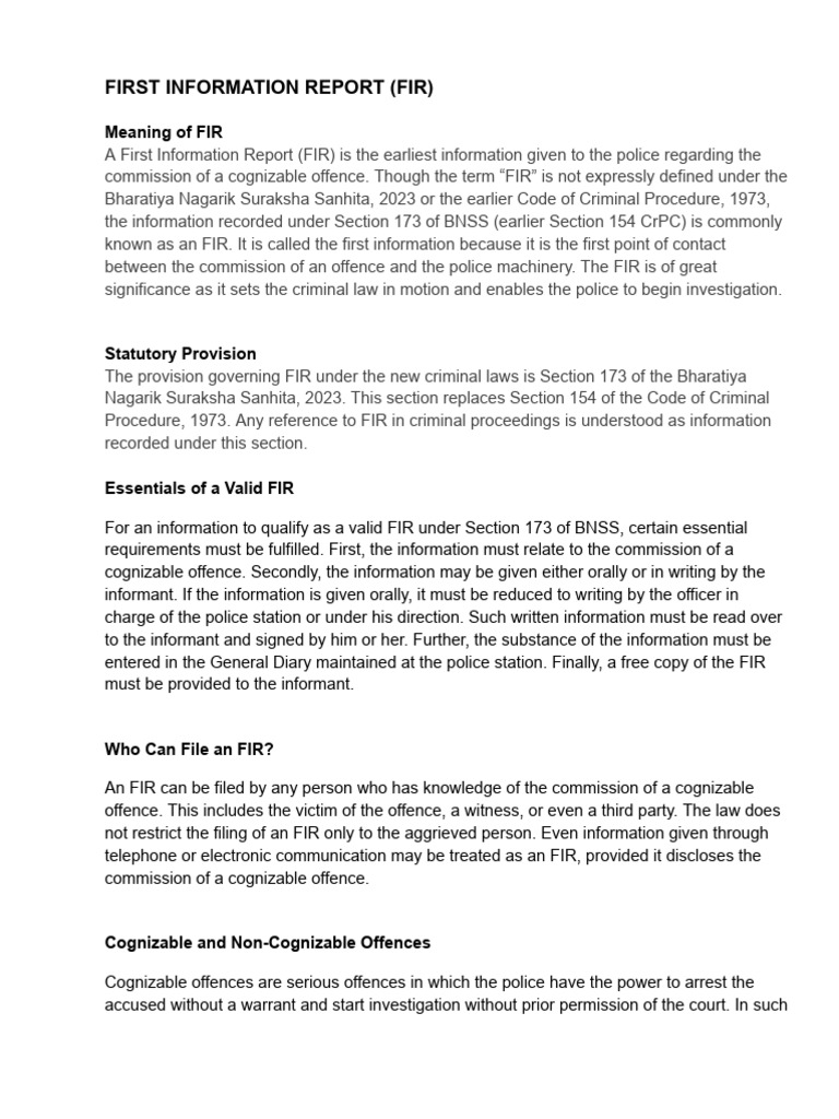 First Information Report (Fir) | PDF | Criminal Justice | Crime & Violence