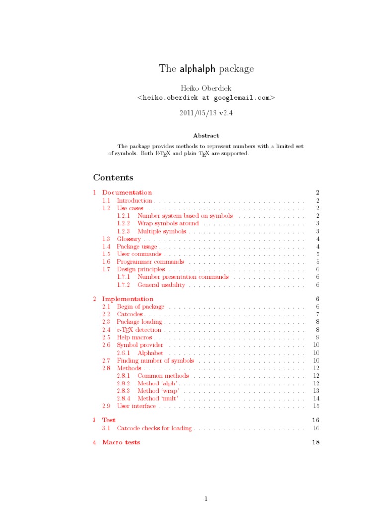 The Alphalph Package: Heiko Oberdiek 2011/05/13 v2.4 | PDF | Te X | Zip ...