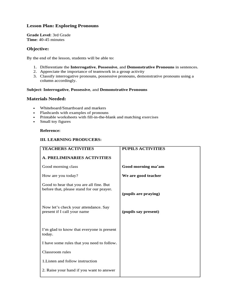 Lesson Plan | PDF | Pronoun | Question