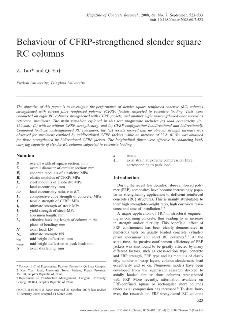 Behaviour of CFRP-Strengthened Slender Square RC Columns | PDF | Fibre ...