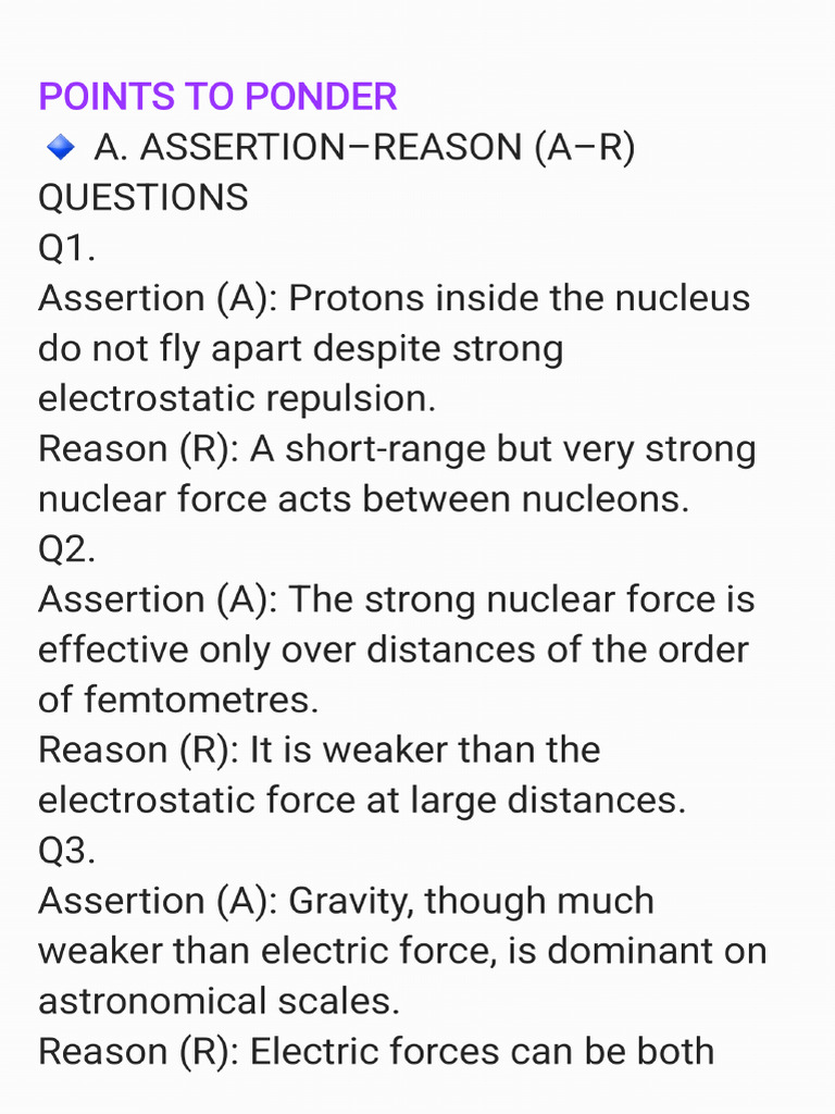Electrostatics Points To Ponder and Summary Questions | PDF