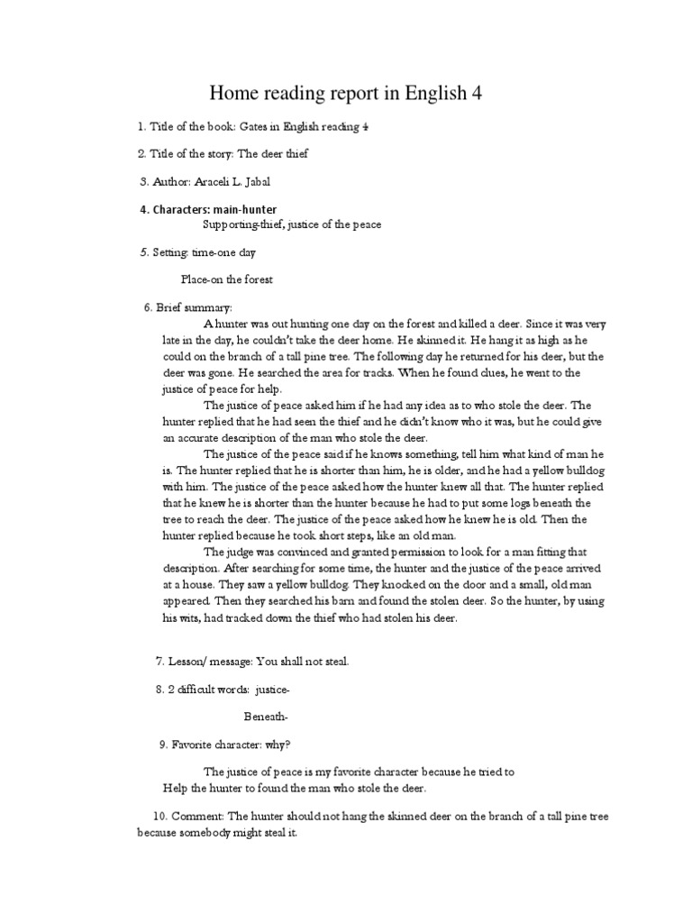 Home Reading Report: The Deer Thief | PDF | Hunting