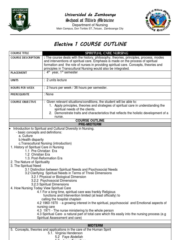 Elective 1 Course Outline (Read) | PDF | Nursing | Spirituality