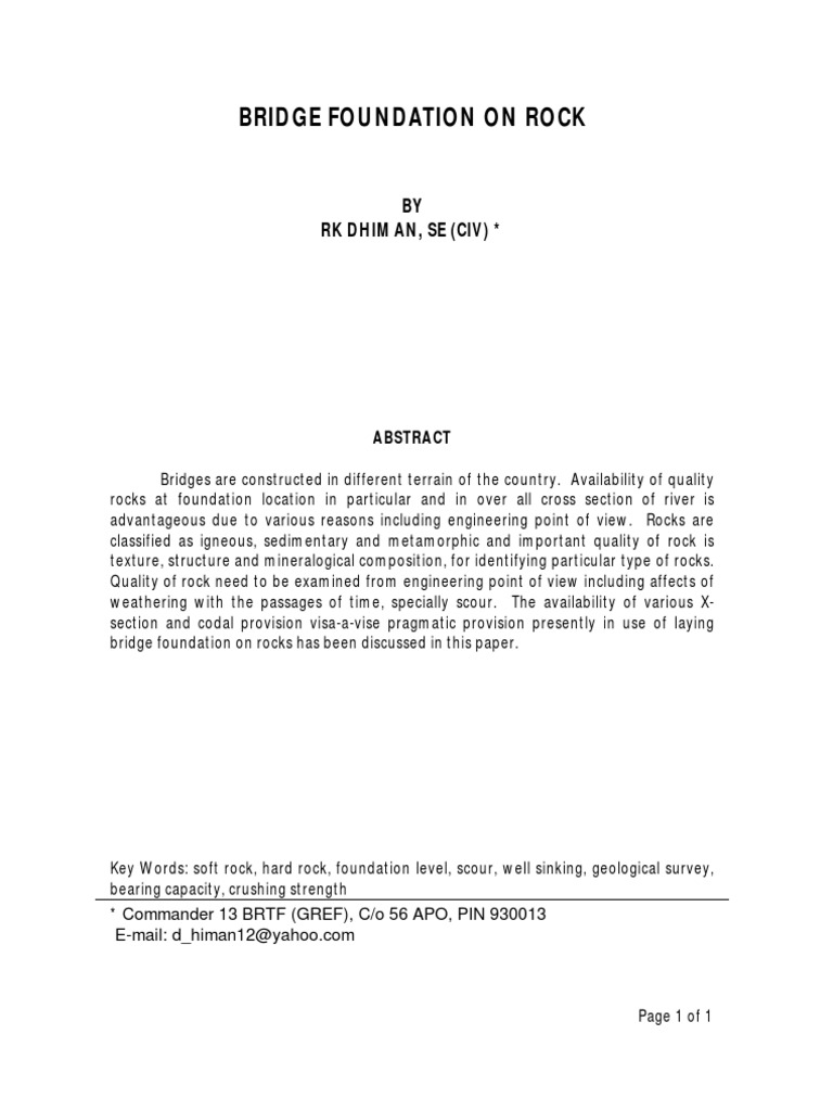 Bridge Foundations on Rock: Key Insights | PDF | Rock (Geology) | Geology