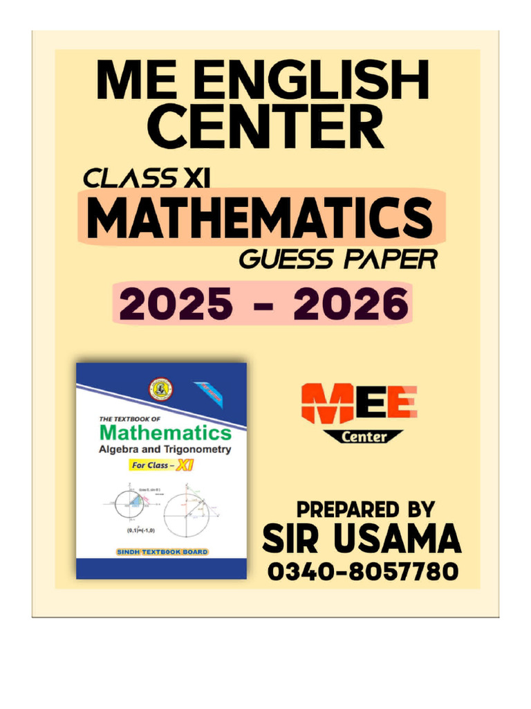 Class 11 Unsolved Math Guess Paper 2026 | PDF | Function (Mathematics ...