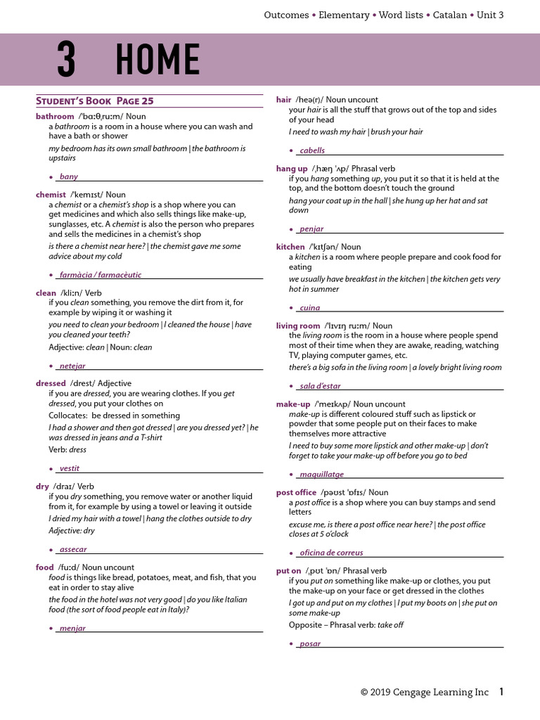 Outcomes Elementary Word Lists Catalan U3 | PDF | Adjective | Noun