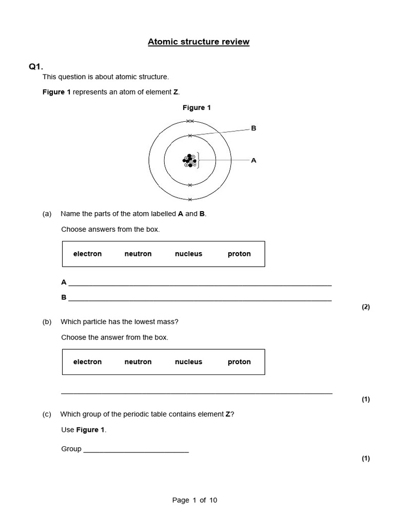 Atomic Structure Review Qs | PDF | Atoms | Isotope