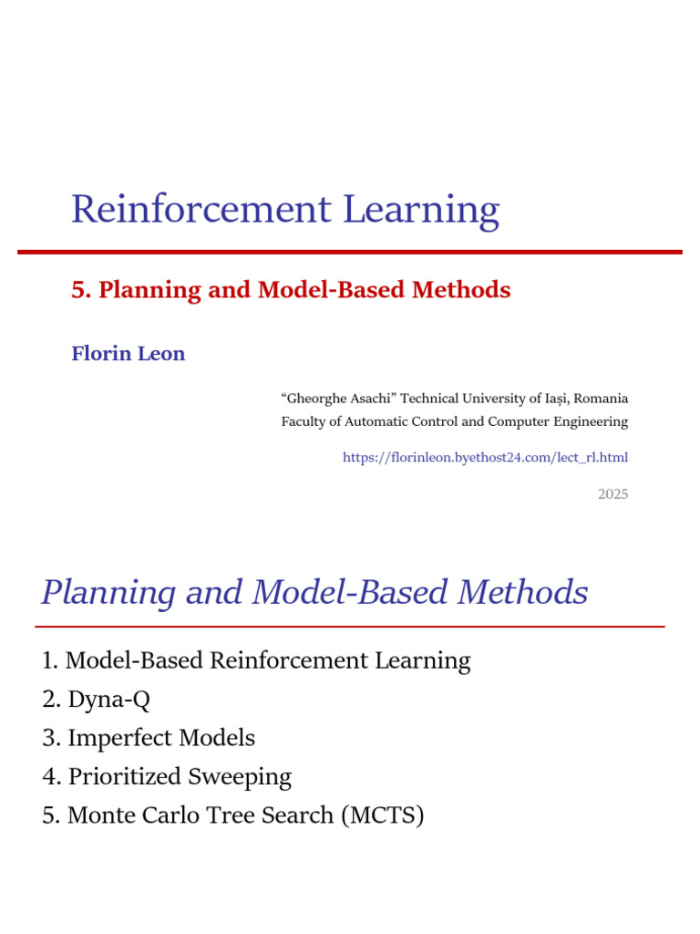 Reinforcement Learning: Planning and Model-Based Methods | PDF | Monte ...