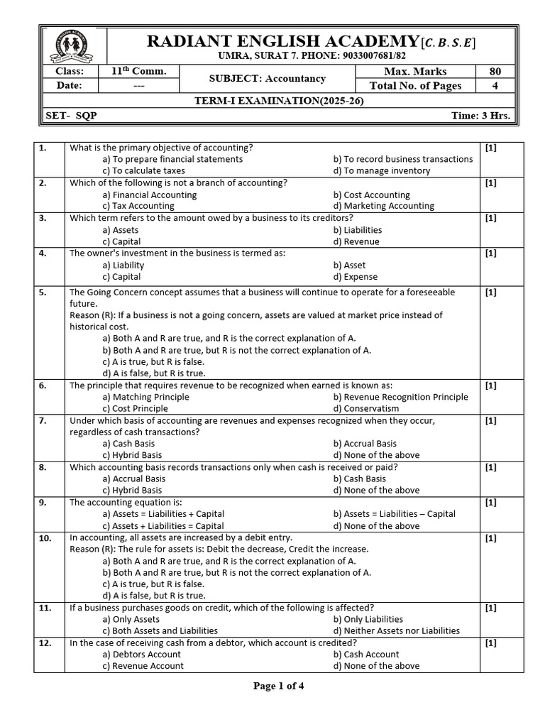 STD 11th CBSE - Accountancy - Sample Ques. Paper | PDF | Bookkeeping ...