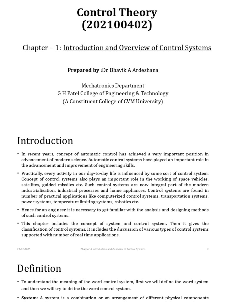 Chapter-1 - Introduction and Overview of Control Systems | PDF ...