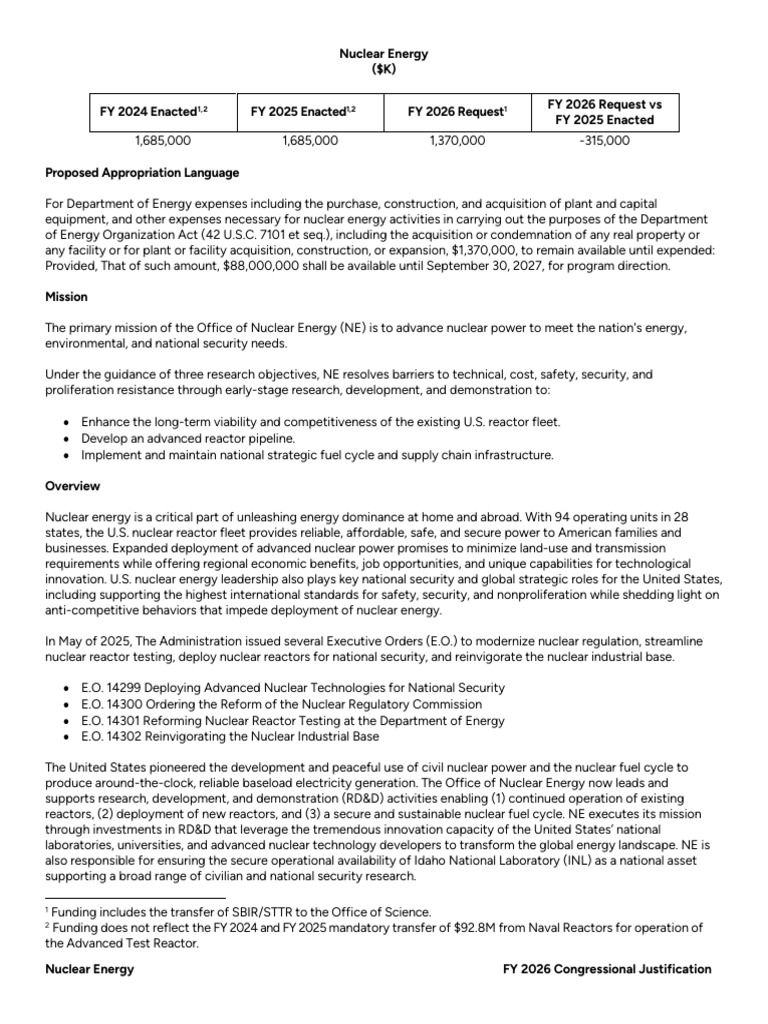 Doe Fy 2026 Vol 4 Ne | PDF | Nuclear Power | Nuclear Reactor