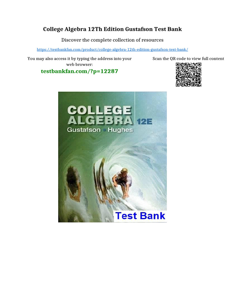 College Algebra 12th Edition Gustafson Test Bank online pdf | PDF ...
