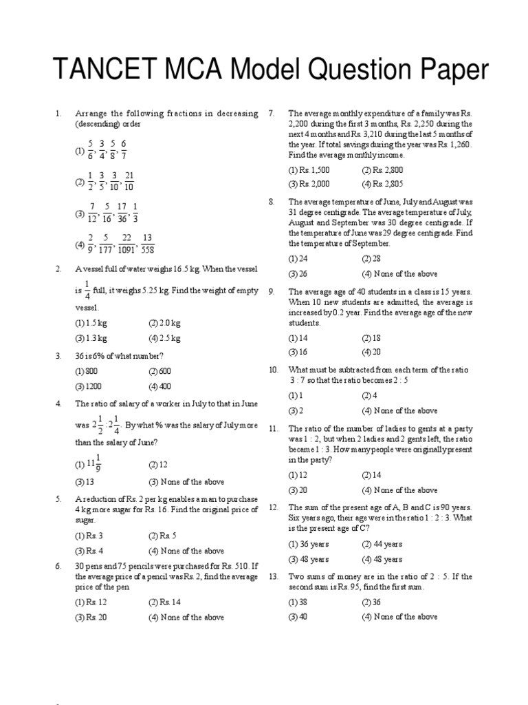 TANCET MCA Model Question Paper | PDF | Usb | Computer Network