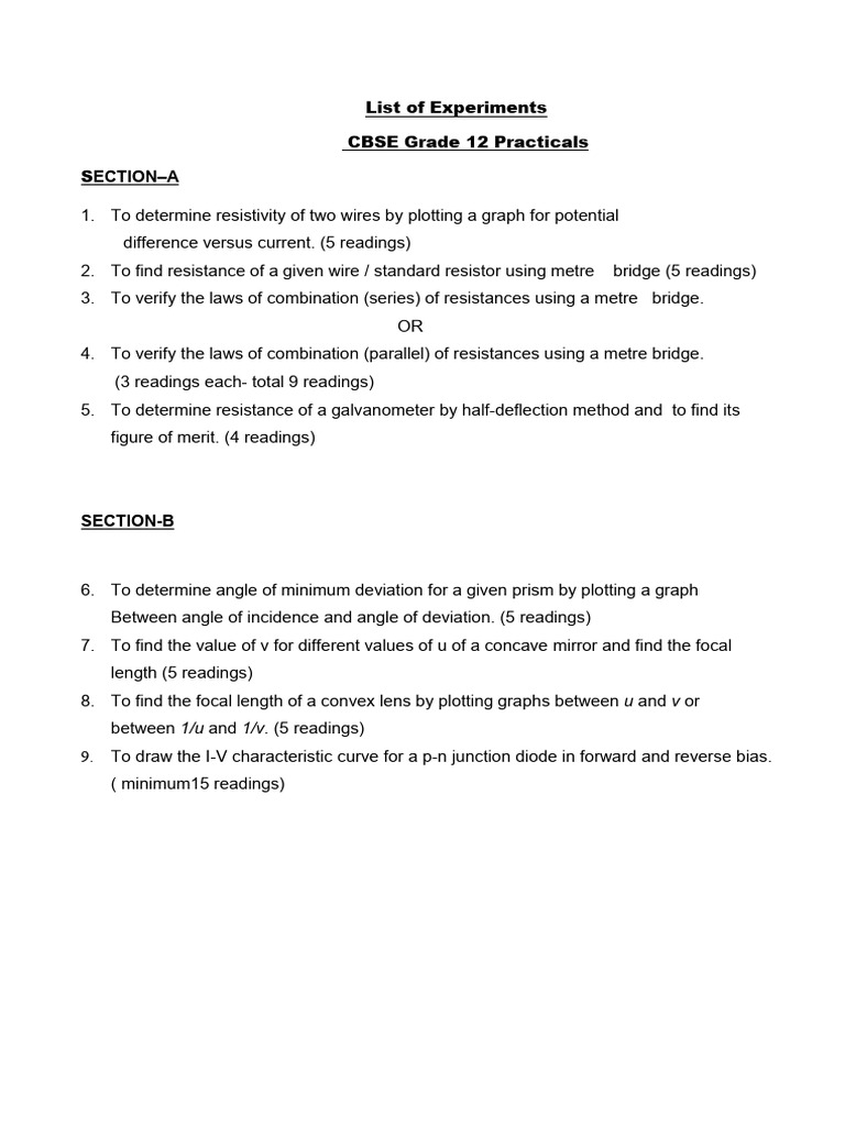 List of Experiments and Activities for Practical Exam | PDF