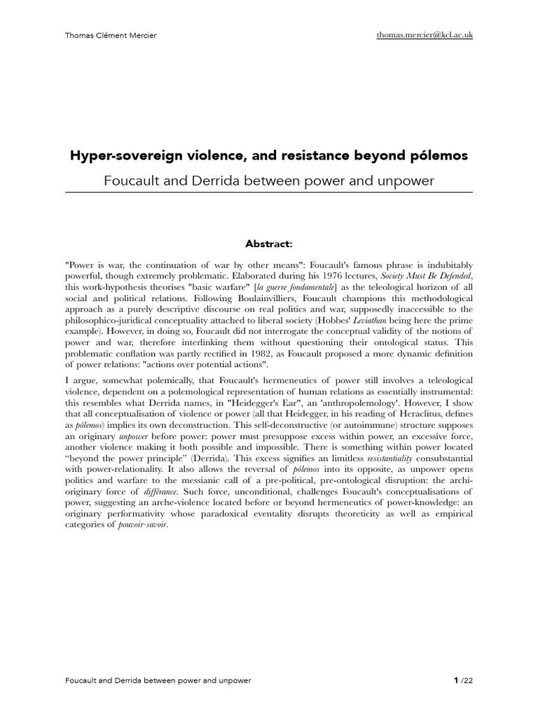 Foucault and Derrida Between Power and Unpower | PDF | Deconstruction ...
