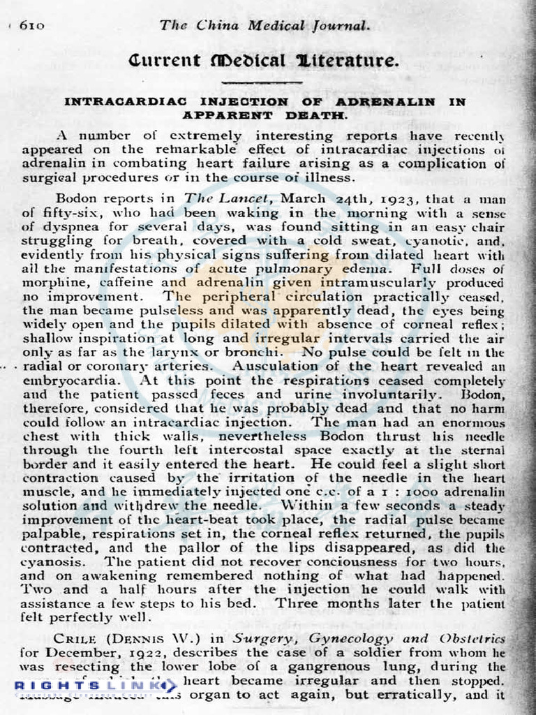 1923 Intracardiac Injection of Adrenalin in Apparent Death | PDF