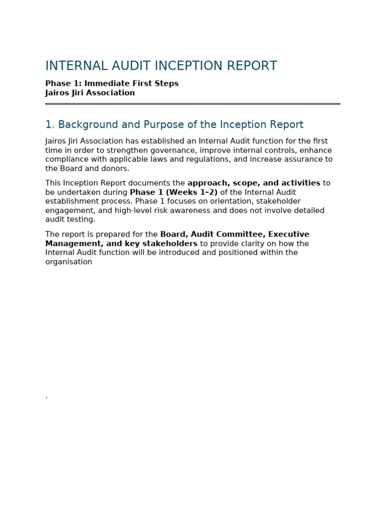 1. Internal Audit Inception Report – Phase 1 (Weeks 1–2) | PDF ...
