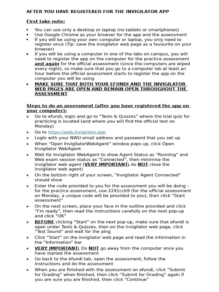 Invigilator App Instructions - After You Have Registered | PDF ...
