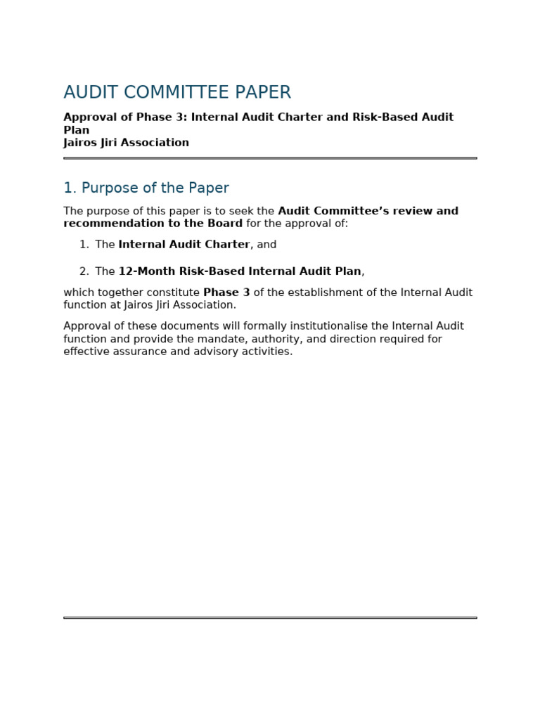 3.1 Audit Committee Paper – Approval of Phase 3 Internal Audit Charter ...