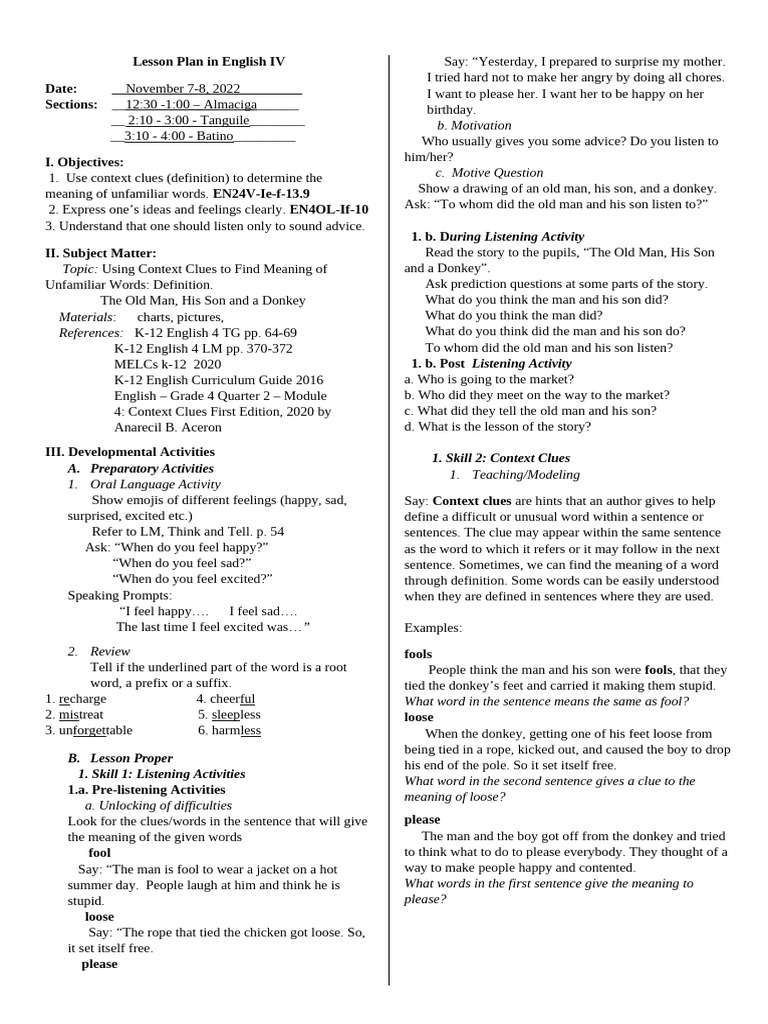 Lesson 1 Context Clues Definition | PDF | Psychology