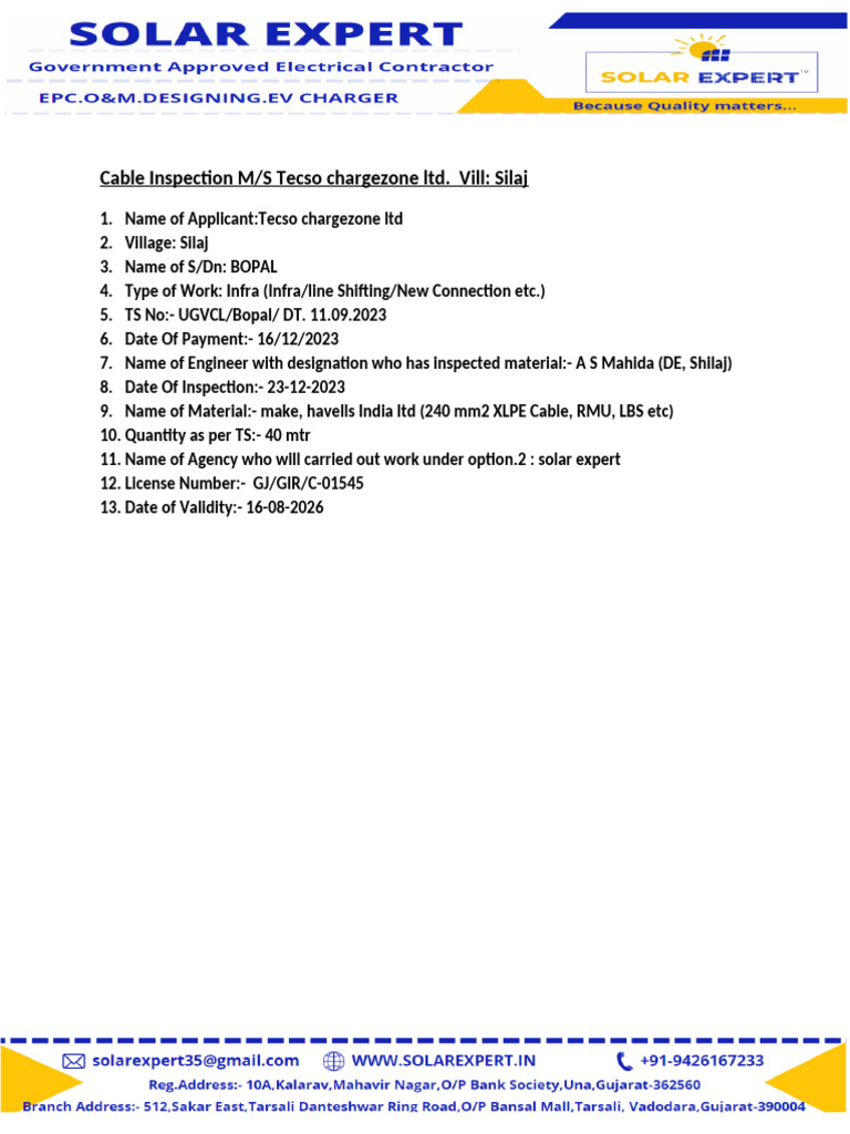 Cable Inspection Sheet1 | PDF